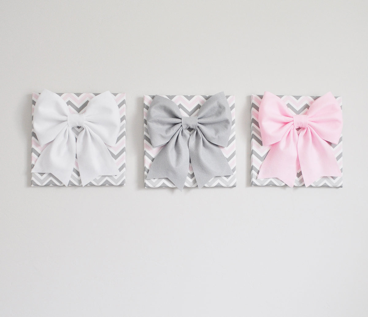 Pink and Grey Nursery Wall Decor Bow Canvas Set Nursery Wall Decor ...