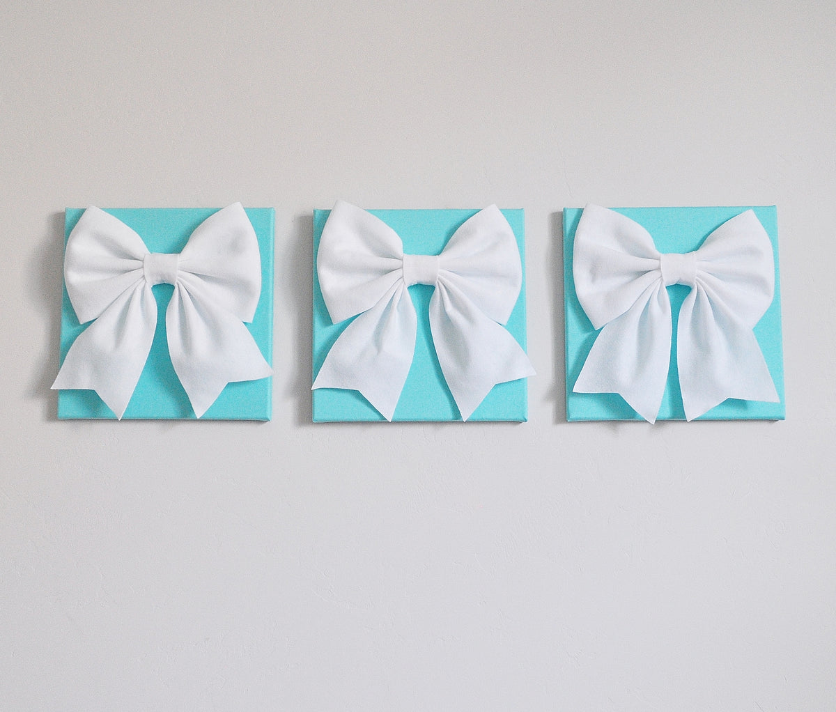 Three White Bows on Aqua Wall Art Large Bow Wall Decor Set – Daisy Manor