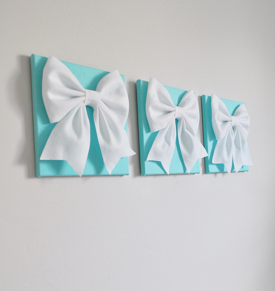 Three White Bows on Aqua Wall Art Large Bow Wall Decor Set – Daisy Manor