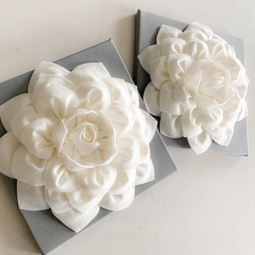Ivory Dahlia Flowers on Gray Canvases Floral Wall Art – Daisy Manor
